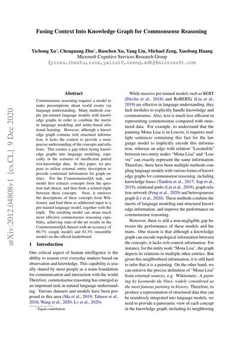 Pdf Fusing Context Into Knowledge Graph For Commonsense Reasoning