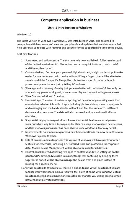 Computer Applications In Business Computer Application In Business Unit 1 Introduction To