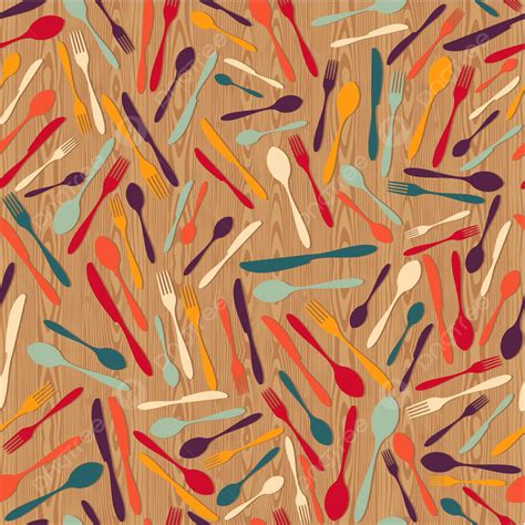 Silverware Seamless Pattern Over Wooden Table Style Knife Silverware Vector Style Knife