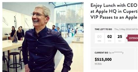 팀 쿡과의 점심식사 내건 자선경매 6억원에 낙찰