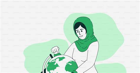 국제 교육 2d 벡터 격리 선형 그림입니다 만화 배경에 지구본이 얇은 선 플랫 캐릭터를 가진 여자 모바일 웹사이트 프리젠테이션을 위한 다채로운 편집 가능한 장면 벡터