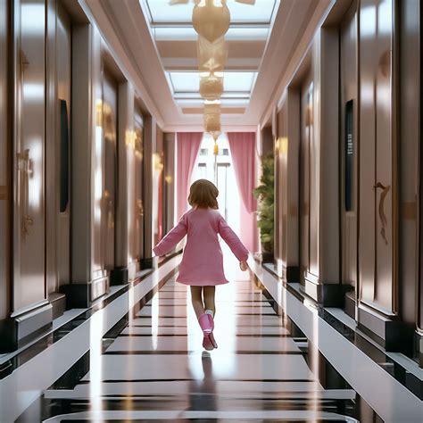 Girl Runs Cheerfully To The Door Without Touching The Ground Along A