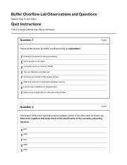 Quiz Buffer Overflow Pdf Buffer Overflow Lab Observations And Questions Started Sep At
