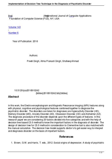 Pdf Implementation Of Decision Tree Technique In The Diagnosis Of Psychiatric Disorder