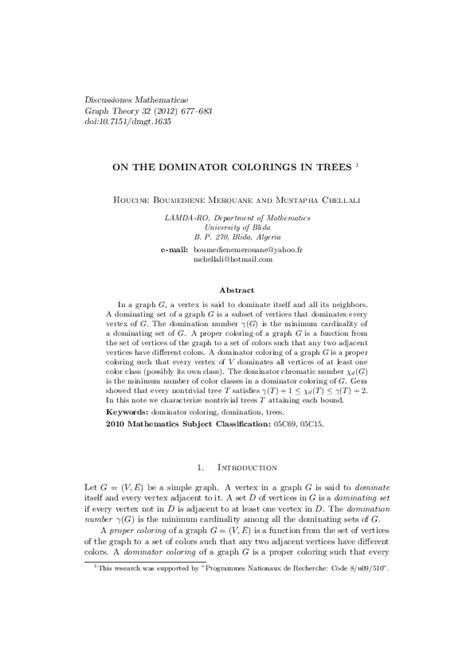 pdf on the dominator colorings in trees