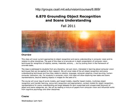 Mit6 870 Grounding Object Recognition And Scene Understanding Lecture 1 Pdf