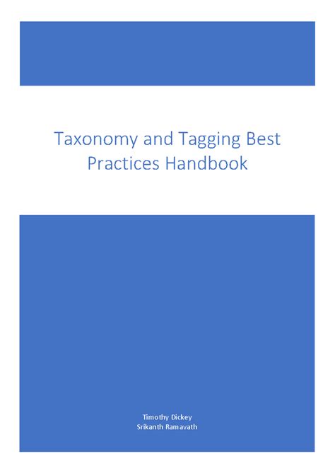 Taxonomy And Tagging Best Practices Handbook Timothy Dickey Srikanth Ramavath Taxonomy And