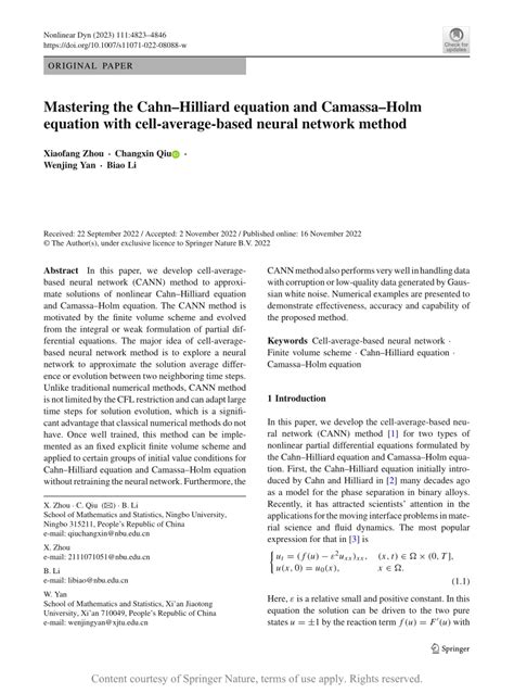 Mastering The Cahnhilliard Equation And Camassaholm Equation With
