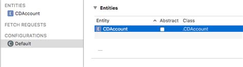 Ios Core Data Unable To Load Class Named Cdaccount Stack Overflow