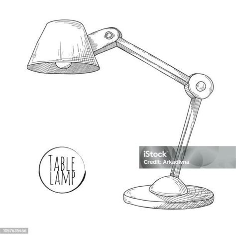 스케치 책상 램프입니다 테이블 램프는 흰색 배경에 고립입니다 벡터 가구에 대한 스톡 벡터 아트 및 기타 이미지 가구 가정 생활 검은색 Istock
