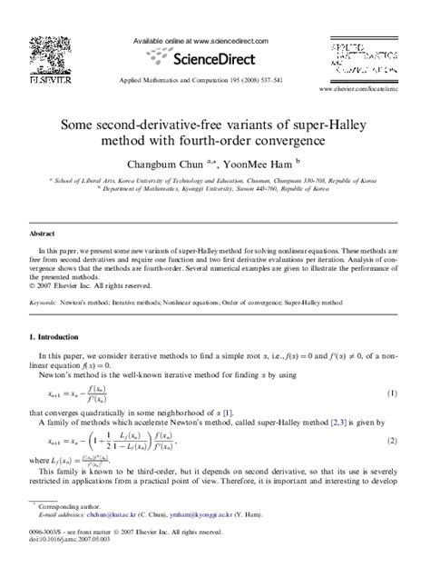 pdf some second derivative free variants of super halley method with