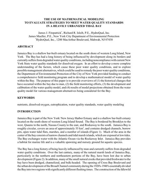 Pdf The Use Of Mathematical Modeling To Evaluate Strategies To Meet Water Quality Standards In