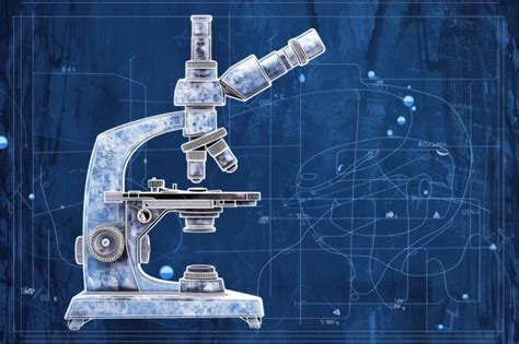 Handdrawn Microscope With Blueprint Style Raster Illustration Premium