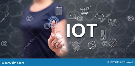 Woman Touching An Iot Concept Stock Image Image Of Finger Innovation 136736293
