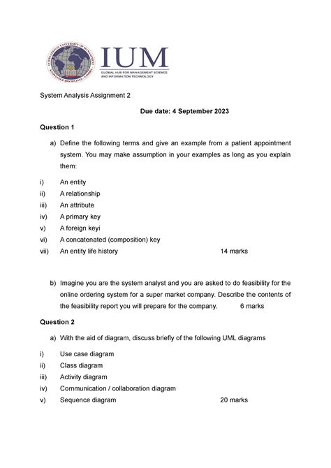 system analysis assignment 2 you may make assumption in your examples