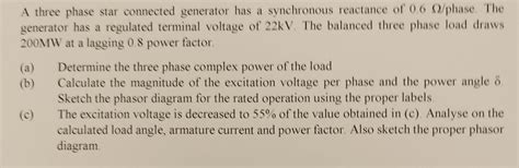 Solved A Three Phase Star Connected Generator Has A