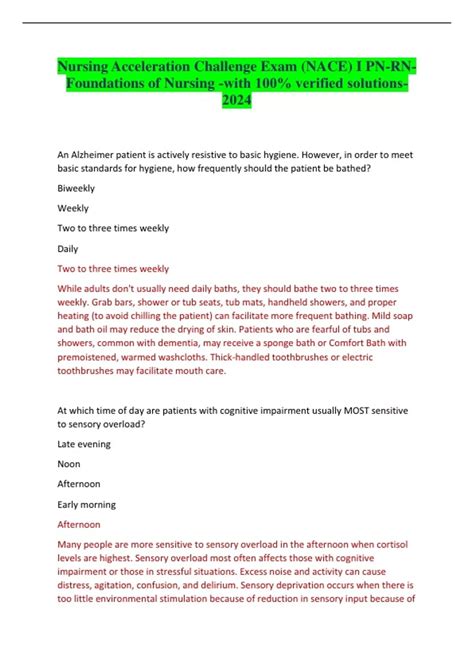 Nursing Acceleration Challenge Exam Nace I Pn Rn Foundations Of