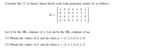 Solved Consider The 74 Binary Linear Block Code With