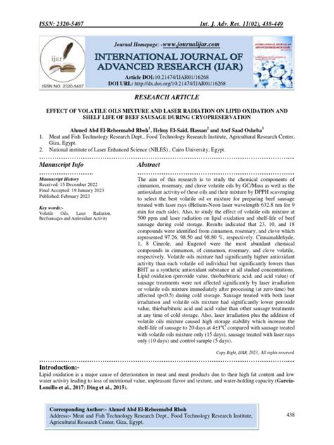 Effect Of Volatile Oils Mixture And Laser Radiation On Lipid Oxidation And Shelf Life Of Beef