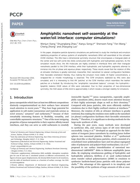 Pdf Amphiphilic Nanosheets Self Assembly At The Wateroil Interface