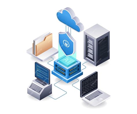 Premium Vector End Point Data Security Cloud Server Technology Concept Flat Isometric 3d