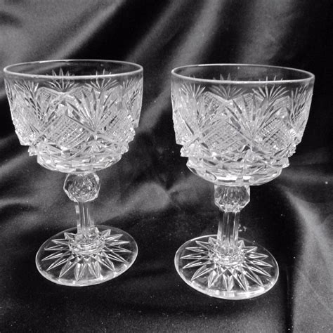 Not Often Seen Abp Cobweb Pattern By Hawkes And Dorflinger On Two Wine Glasses 1893159951