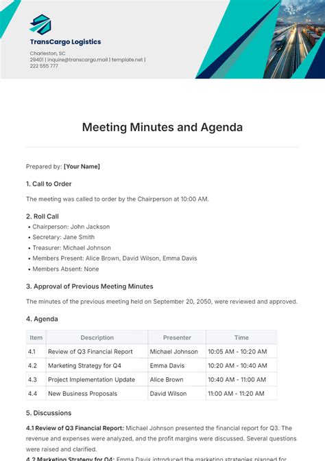 Free Meeting Minutes And Agenda Template To Edit Online