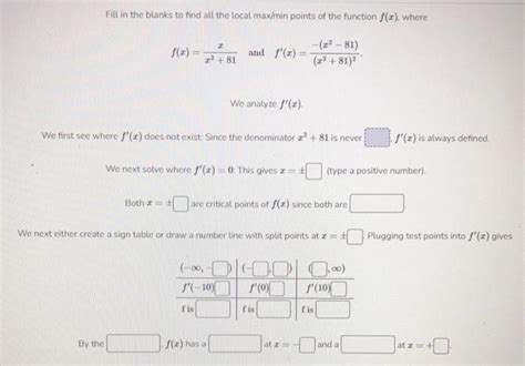 Solved Fill In The Blanks To Find All The Local Maxmin