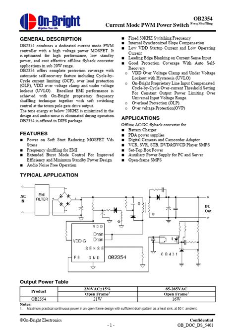 OB OB On Current Mode PWM Power Switch On Bright Electronics