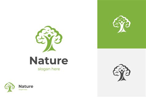 Green People Tree Logo Icon Design With Human Tree Symbol Creative Concept Logo Design