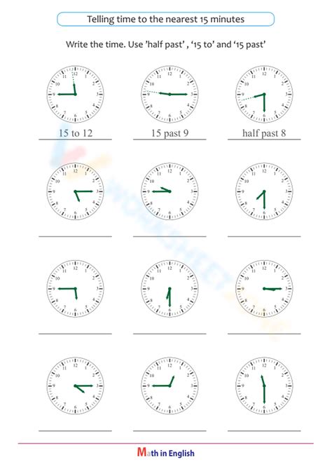 Telling Time To The Nearest 15 Minutes 3 Worksheet
