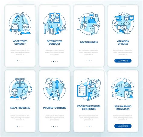 Premium Vector Conduct Disorder Blue Onboarding Mobile App Screen Set Behavior Effect