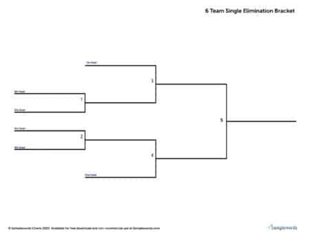 Free Printable 6 Team Tournament Brackets Single Or Double Elimination