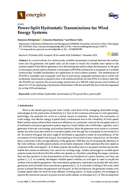 Pdf Power Split Hydrostatic Transmissions For Wind Energy Systems