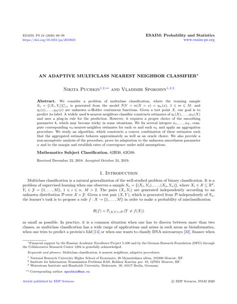 Pdf An Adaptive Multiclass Nearest Neighbor Classifier