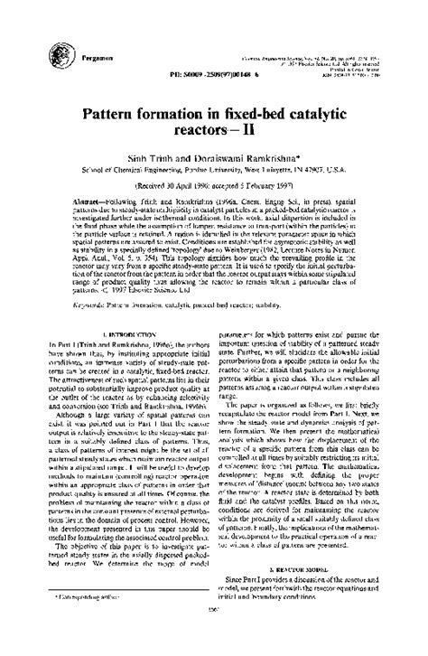 Pdf Pattern Formation In Fixed Bed Catalytic Reactors—ii
