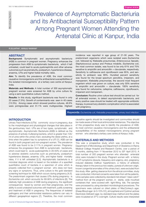 Pdf Prevalence Of Asymptomatic Bacteriuria And Its Antibacterial Susceptibility Pattern Among