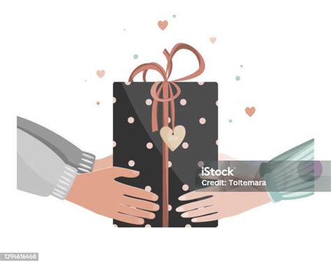 발렌타인 데이 선물을주는 남자와 여자의 손의 낙서 그림 여자는 선물 상자를 주는 남자 벡터 일러스트레이션 선물에 대한 스톡 벡터 아트 및 기타 이미지 Istock