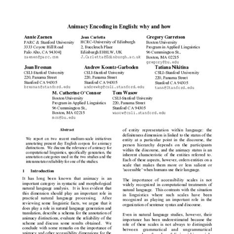 Animacy Encoding In English Why And How Acl Anthology