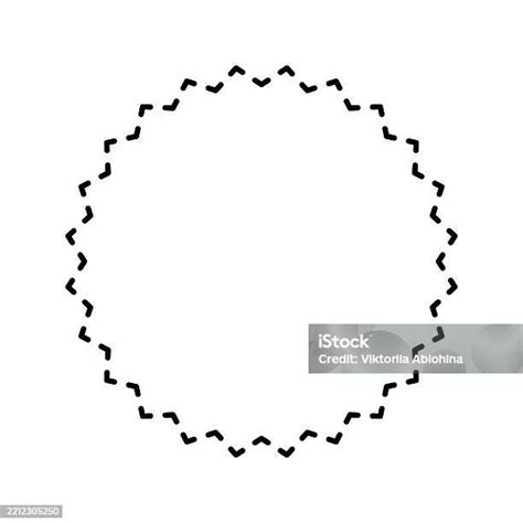 점선 스티치 라인이있는 단순한 둥근 기하학적 모양 흰색 배경에 고립 된 점선 원 그림입니다 여기에서 잘라냅니다 벡터 개요 그림 가장자리에 대한 스톡 벡터 아트 및 기타