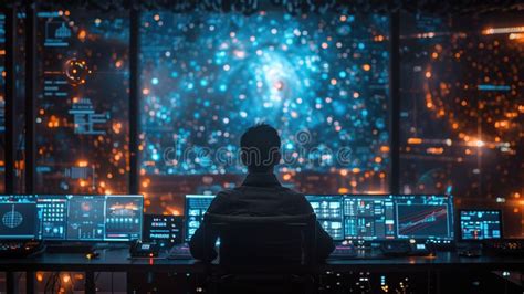 Cybersecurity Expert Monitoring Digital Network In High Tech Control Room Stock Image Image