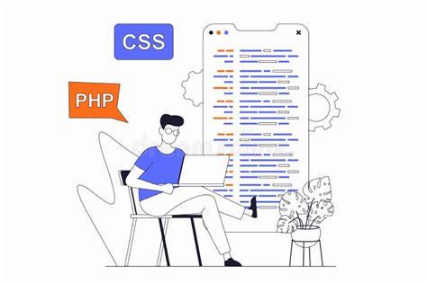 Programmers Working Concept With People Scene In Flat Outline Design
