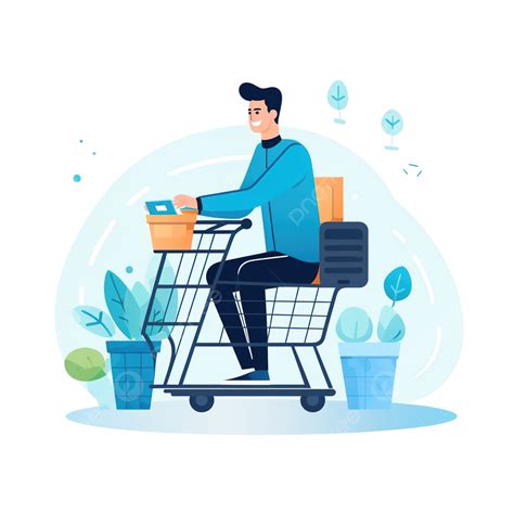 クレジットカードに乗ってショッピングカートを持っている男性イラスト素材透過、pngフリー画像ダウンロード Pngtree