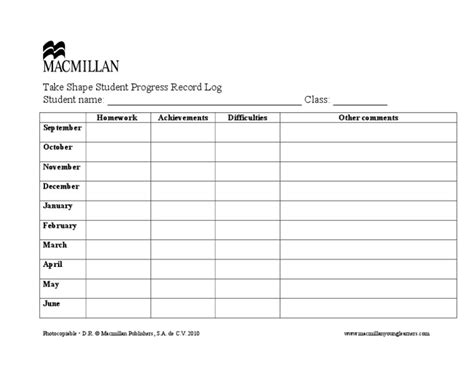 Take Shape Student Progress Record Log Student Name Class Pdf