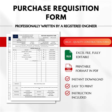 Purchase Requisition Form Construction Material Request Project Consumable Request Project