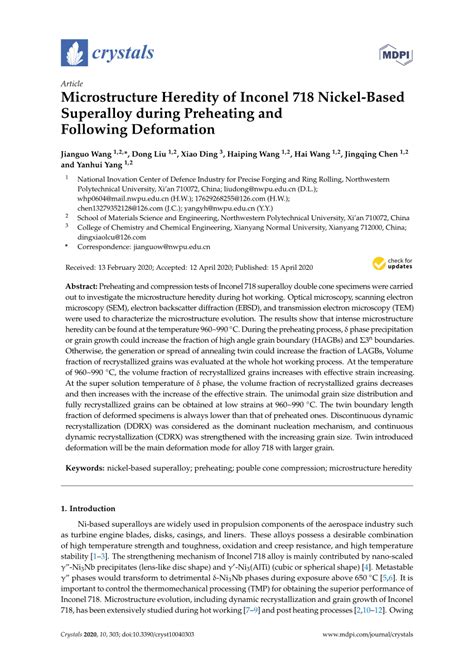 Pdf Microstructure Heredity Of Inconel 718 Nickel Based Superalloy During Preheating And