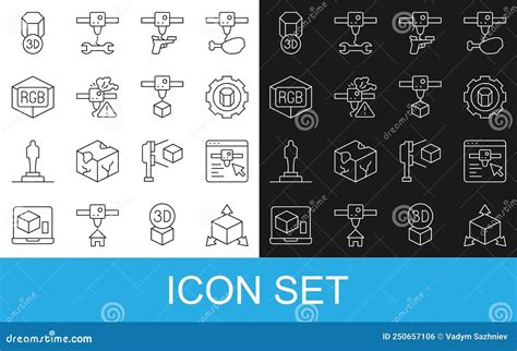 Set Line Isometric Cube 3d Printer Setting Gun Warning Rgb And Cmyk Color Mixing And Icon