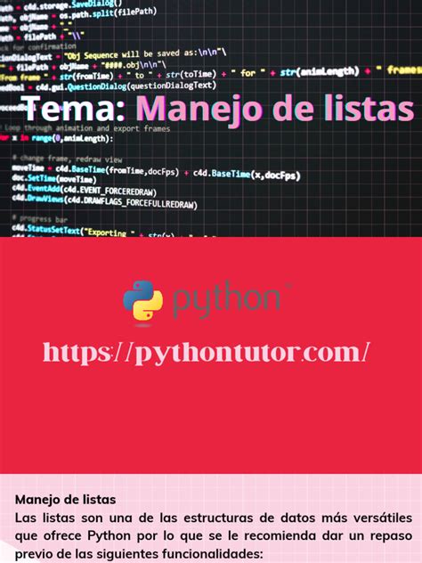 Manejo De Listas Las Listas Pdf Python Lenguaje De Programación