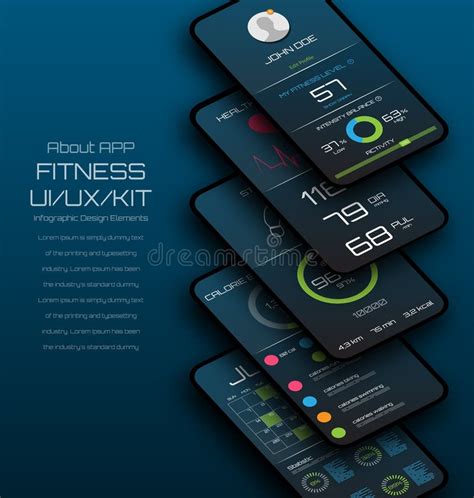 Set Of UI UX GUI Screens Fitness App Flat Design Template For Mobile Apps Responsive Website