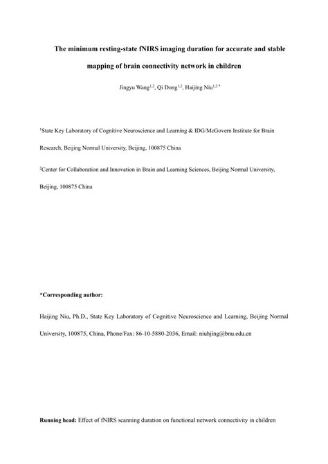Pdf The Minimum Resting State Fnirs Imaging Duration For Accurate And